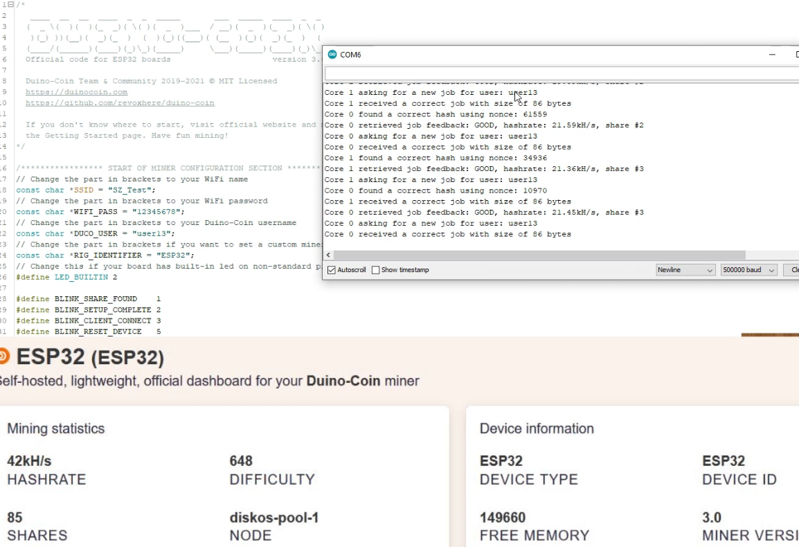Duino coin benchmark on ESP32(Mifrated) – SZN