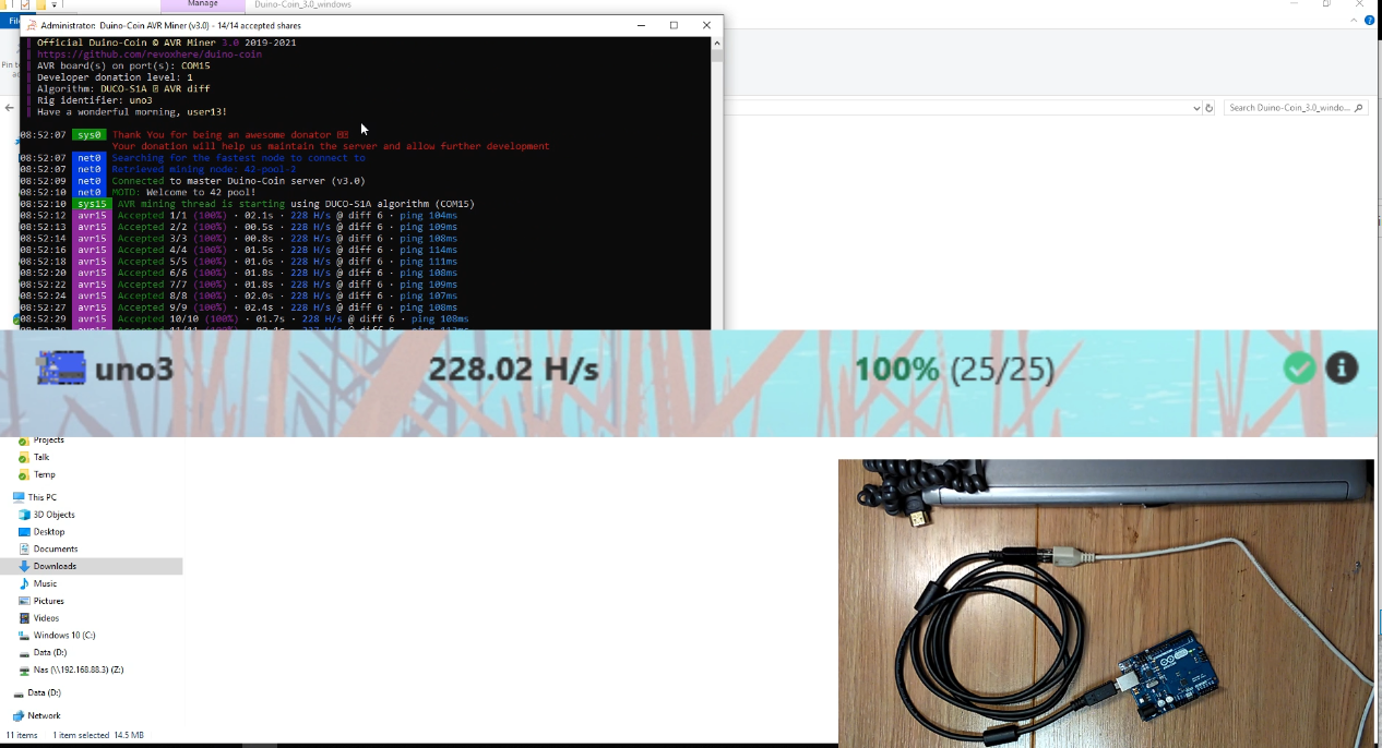 Duino Coin Mining On Arduino Uno Miner 30 Version Szn